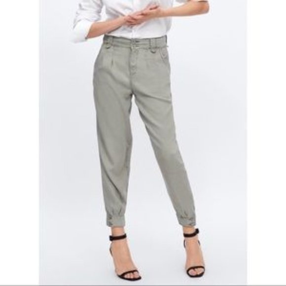 Zara | Pants & Jumpsuits | Zara Premium Pleats Pale Green Trousers ...